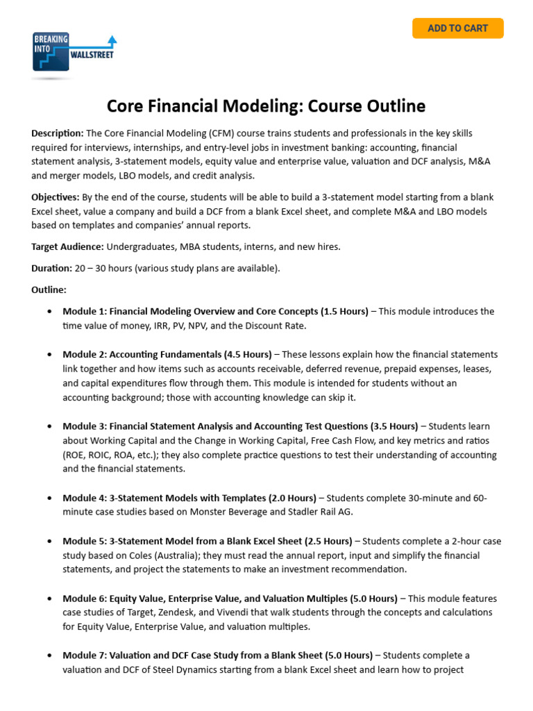Core Financial Modeling Course Outline | PDF | Discounted Cash Flow ...