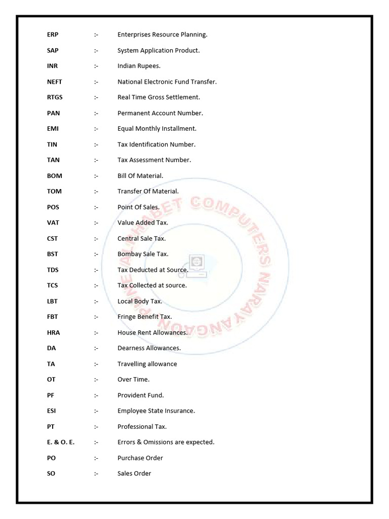 Full Forms of Key Financial Terms | PDF