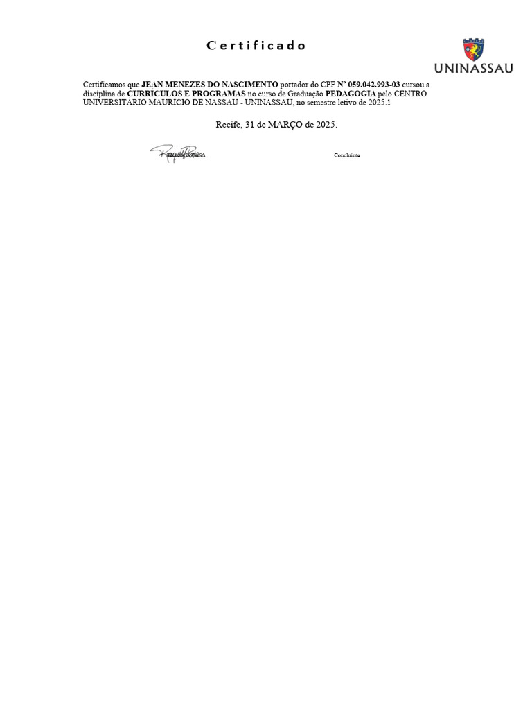 Jean Certificado de Curriculos e Programas | PDF