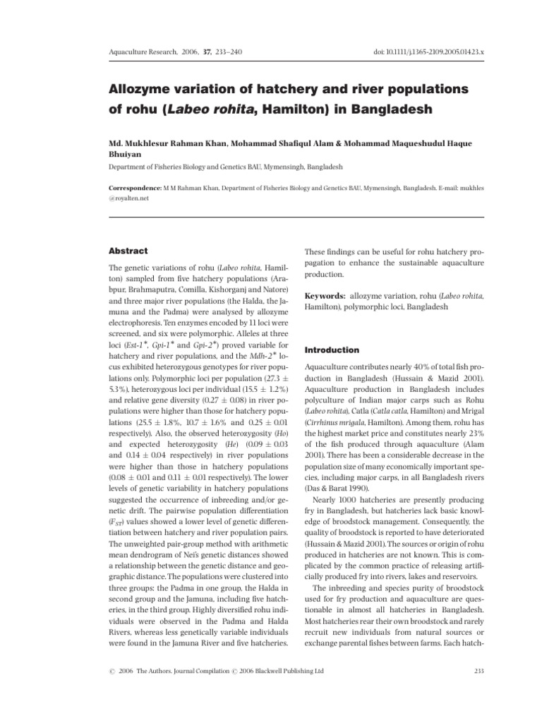 Allozyme Variation of Hatchery and River | PDF | Zygosity | Biological ...