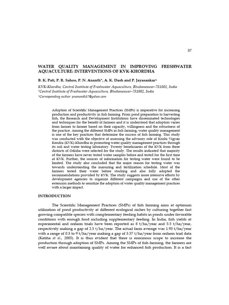 KVK-Khordha's Role in Water Quality Management | PDF | Agriculture ...
