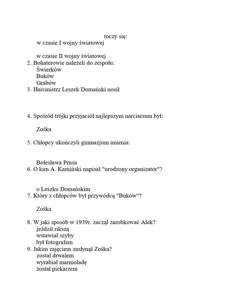 Test Z Lektury Kamienie Na Szaniec Quizzes Codes For Steal A Blue