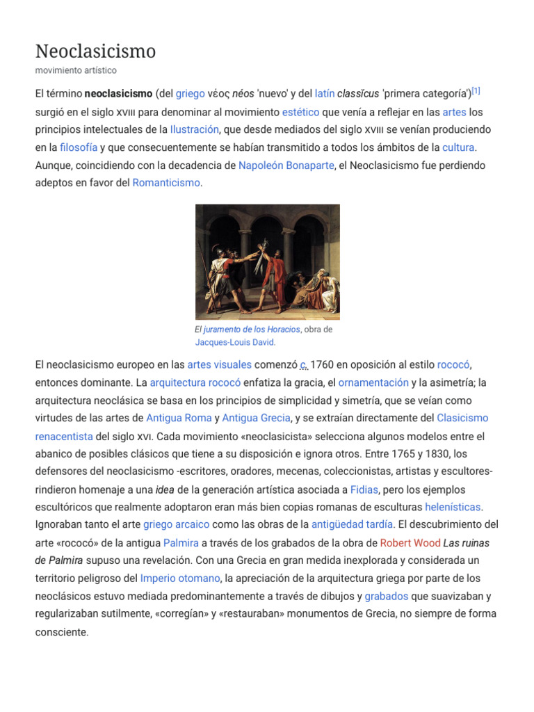 Neoclasicismo - Wikipedia, La Enciclopedia Libre | PDF