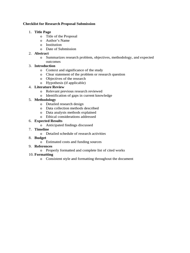 Checklist For Research Proposal Submission | PDF