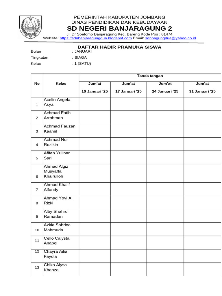 Daftar Hadir PRAMUKA BANJARDA | PDF
