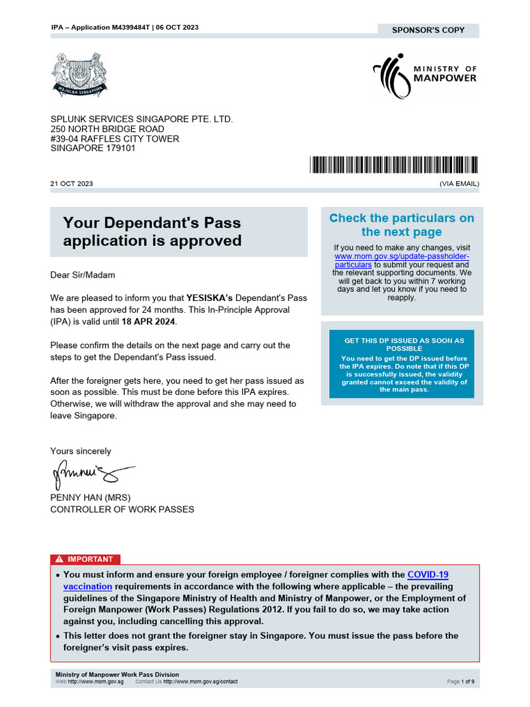 IPA Letter - Yesiska - EXP 18 Apr 2024 | PDF | Travel Visa | Passport