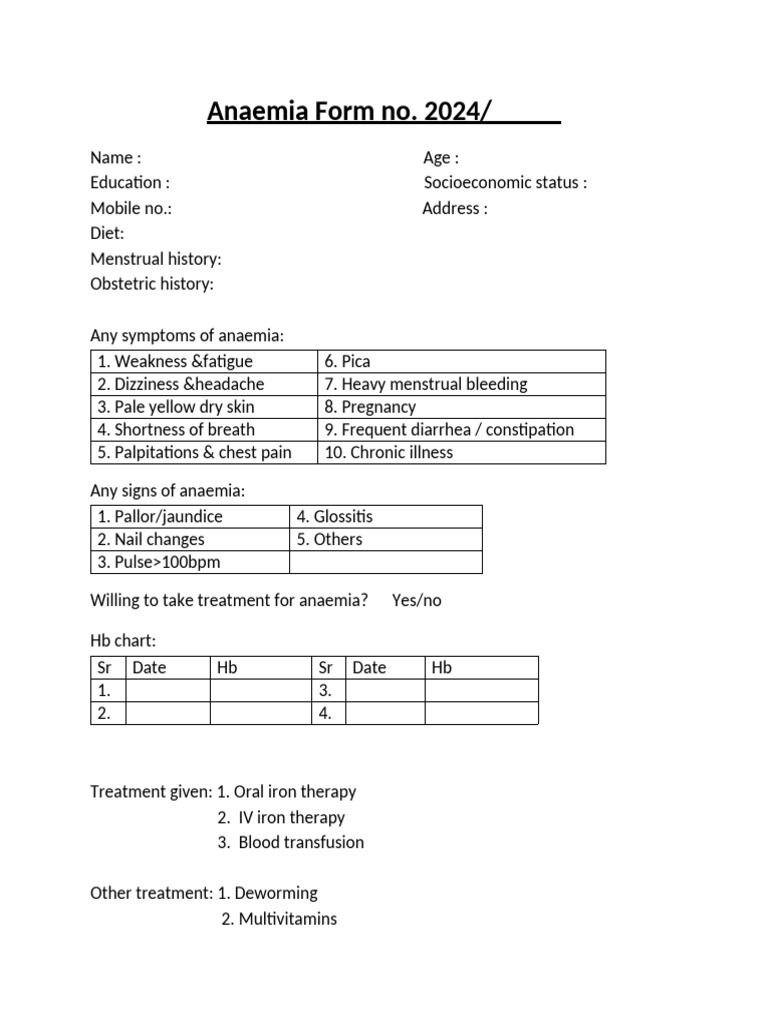 Anemia Project Performa | PDF