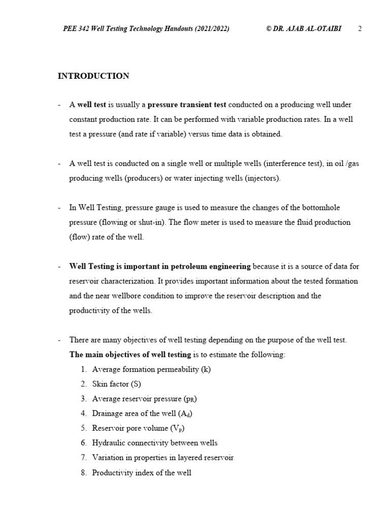 Well Testing Notes by Paaet | PDF | Petroleum Reservoir | Gases