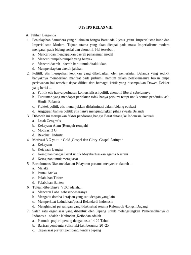 Uts Ips Kelas Viii | PDF