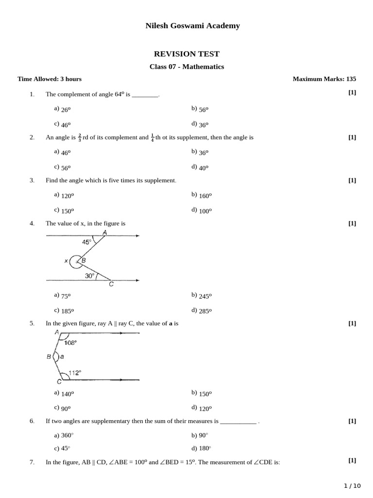 Question Class 7 Math-1932055 | PDF | Area | Angle