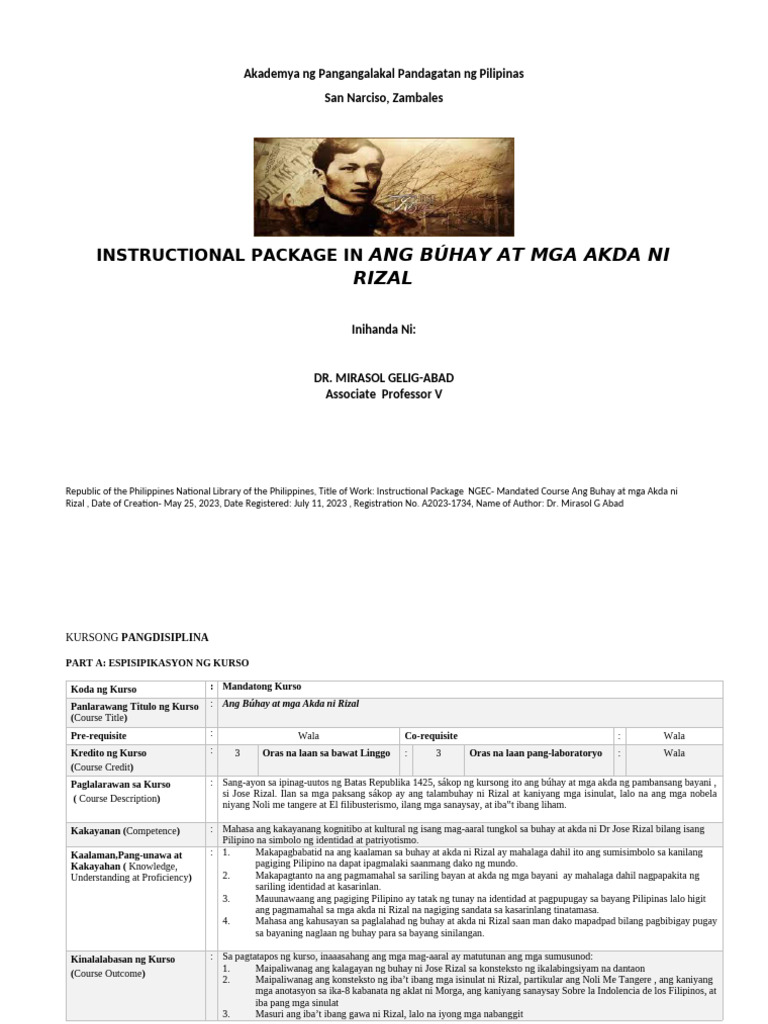 Instructional Manual Rizal, Life, Works and Writing | PDF