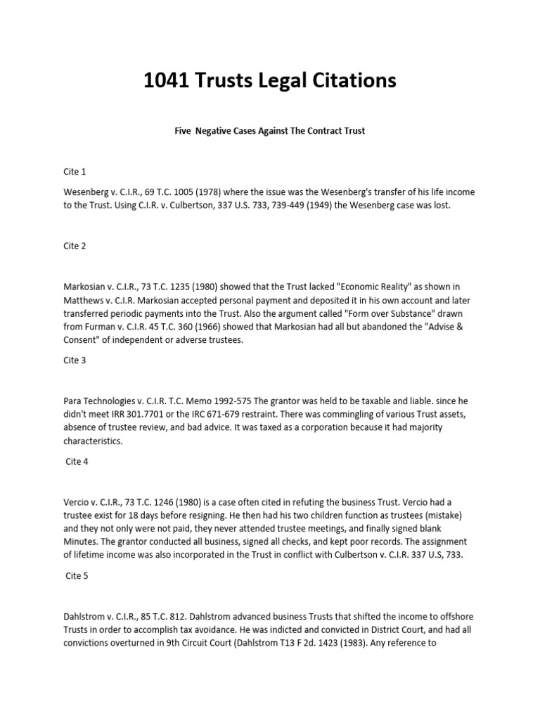 Trusts: Legal Citations & Case Analysis | PDF | Tax Deduction | Trustee