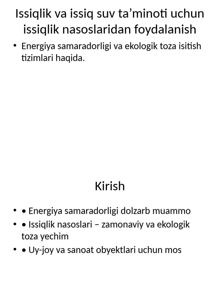 Issiqlik Nasoslari Prezentatsiya | PDF