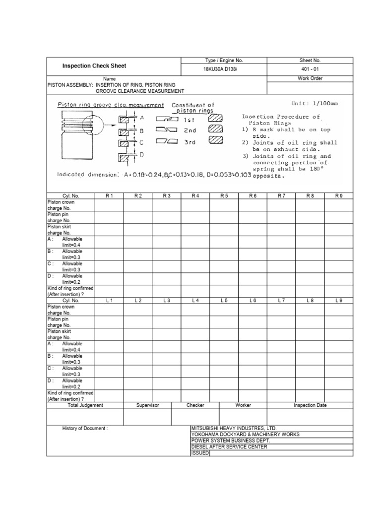 Check Sheet Piston Ring Groove | PDF