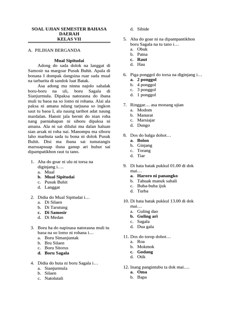 Soal Ujian Mid Semester Bahasa Daerah | PDF