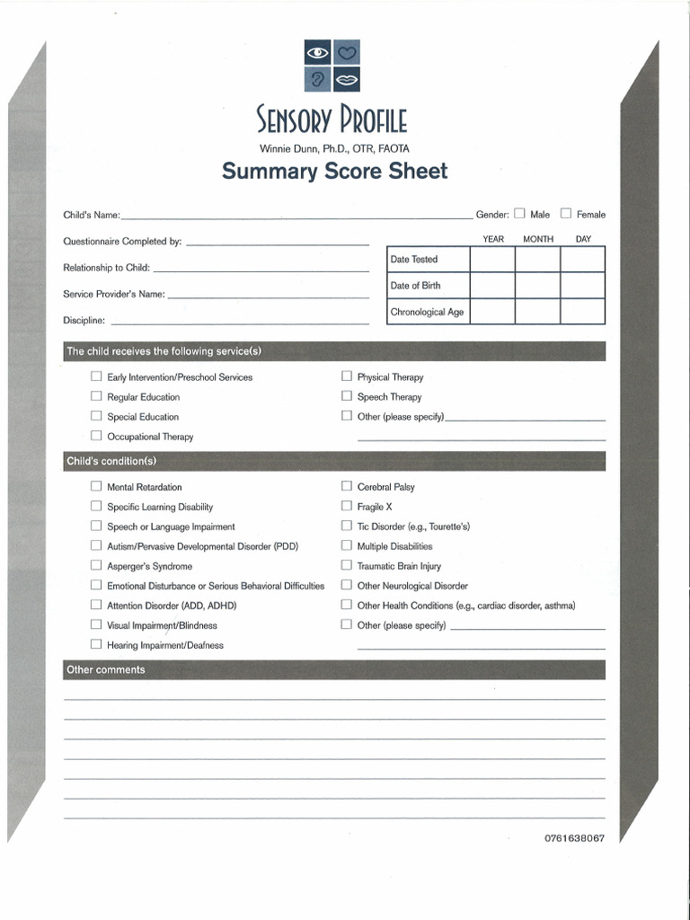 Sensory Profile Scoring Sheet | PDF