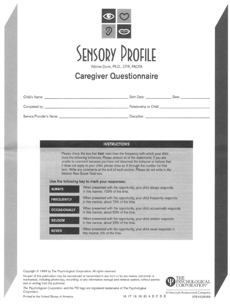 Sensory Profile Caregiver Questionnaire | PDF