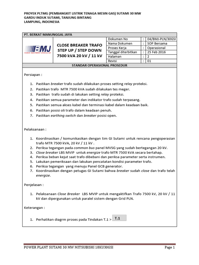 SOP Close Breaker Trafo 7500 | PDF