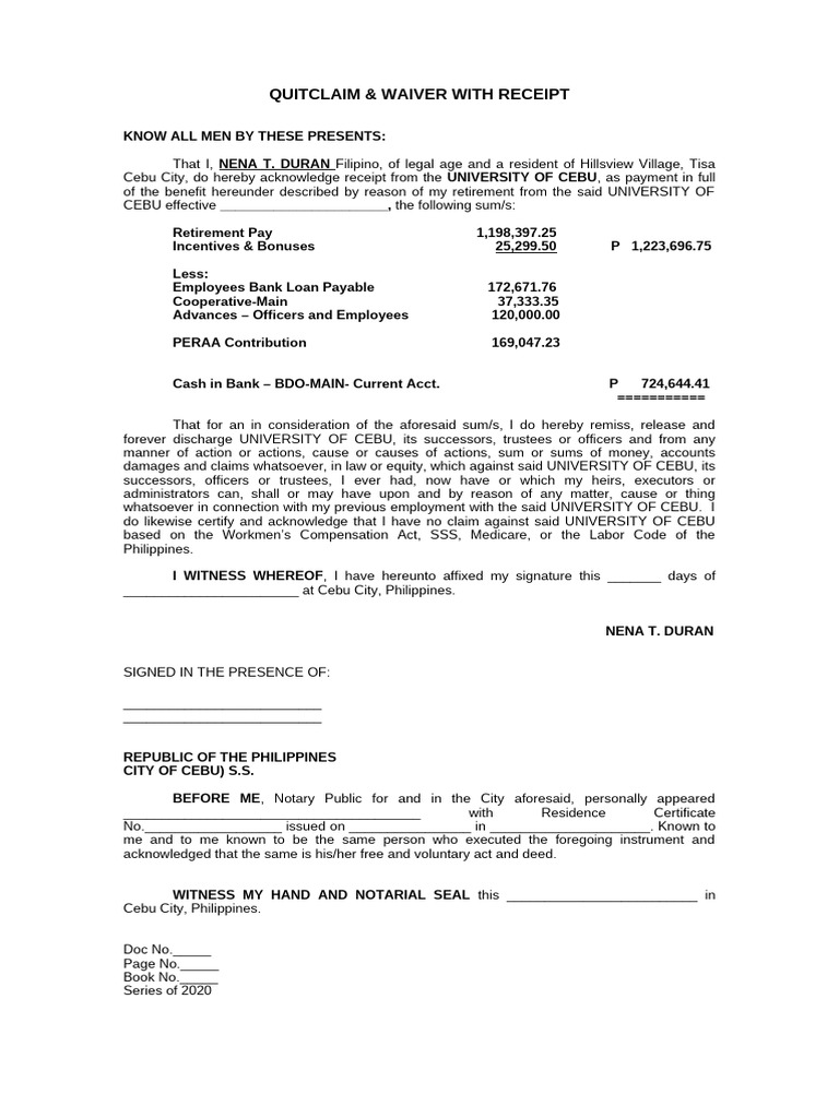 Quitclaim & Waiver Receipts Duran | PDF