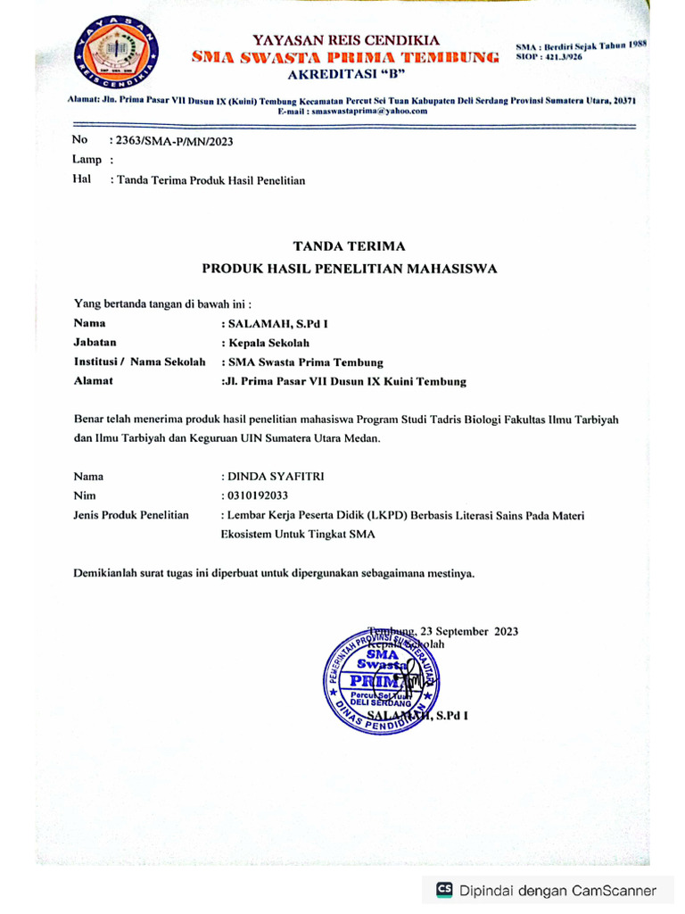 Dinda Syafitri - Hasil Terima Produk | PDF