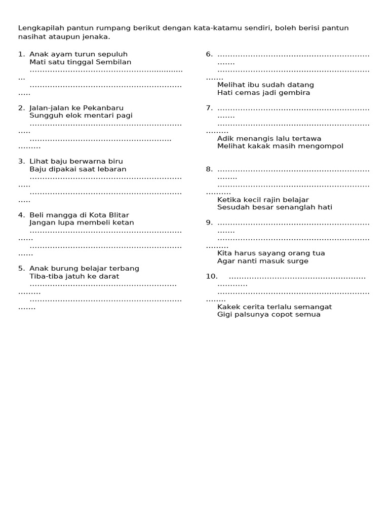 Melengkapi Pantun Kelas 2 SD | PDF
