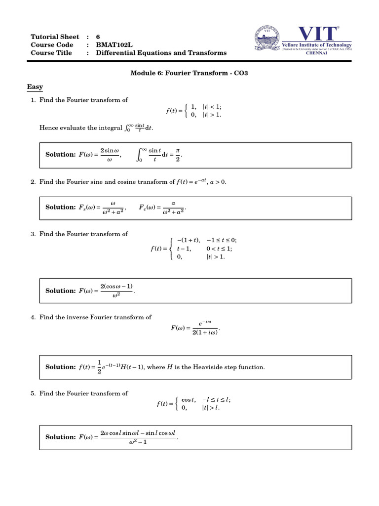 Module 6 - Tutorial Sheet - DET - BMAT102L | PDF | Mathematical Analysis | Complex Analysis