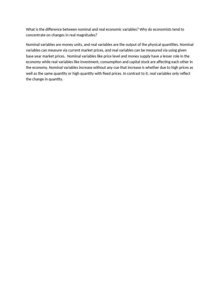 Nominal Vs Real Economic Variables Explained Pdf 4352