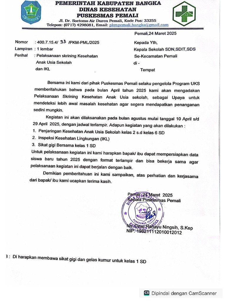 Surat Pemberitahuan Penjaringan Anak Sekolah SD (1) | PDF