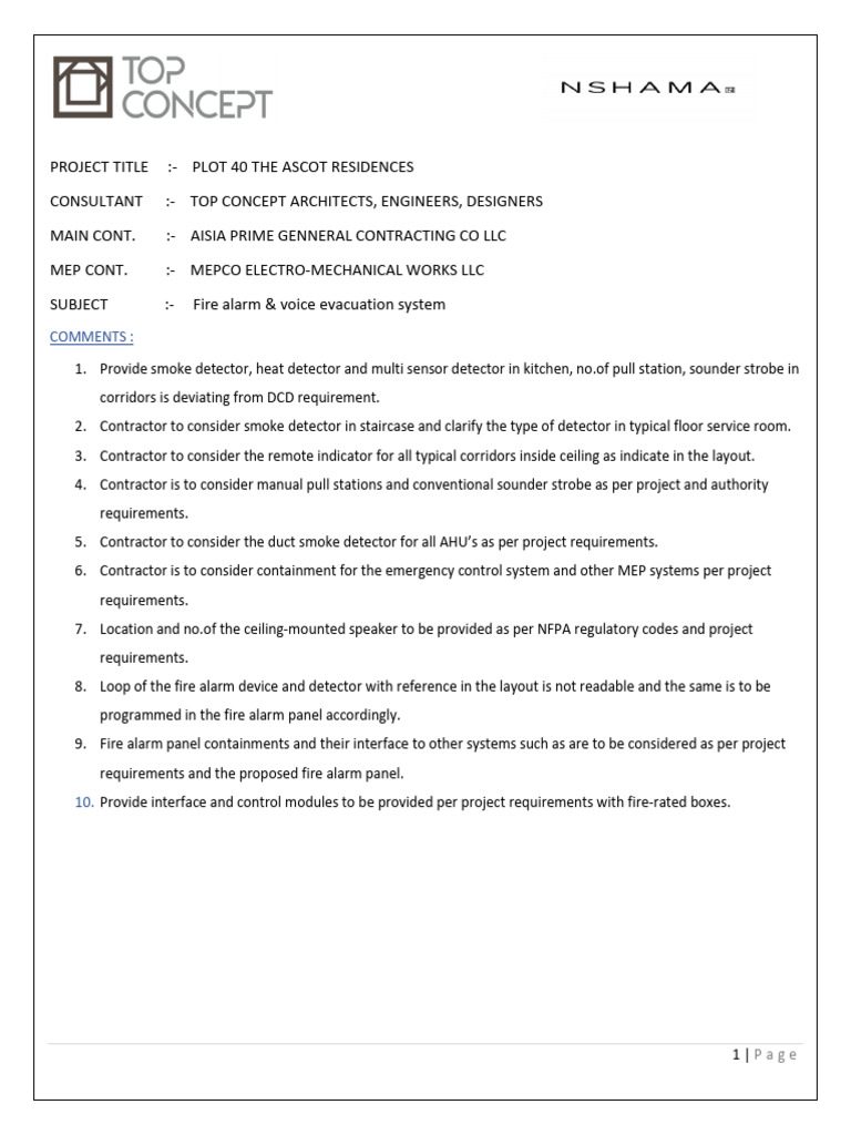 Fire Alarm Typical Floor Comment Sheet | PDF