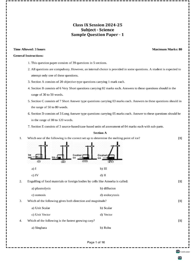 9th Sci Sample Paper 1 | PDF