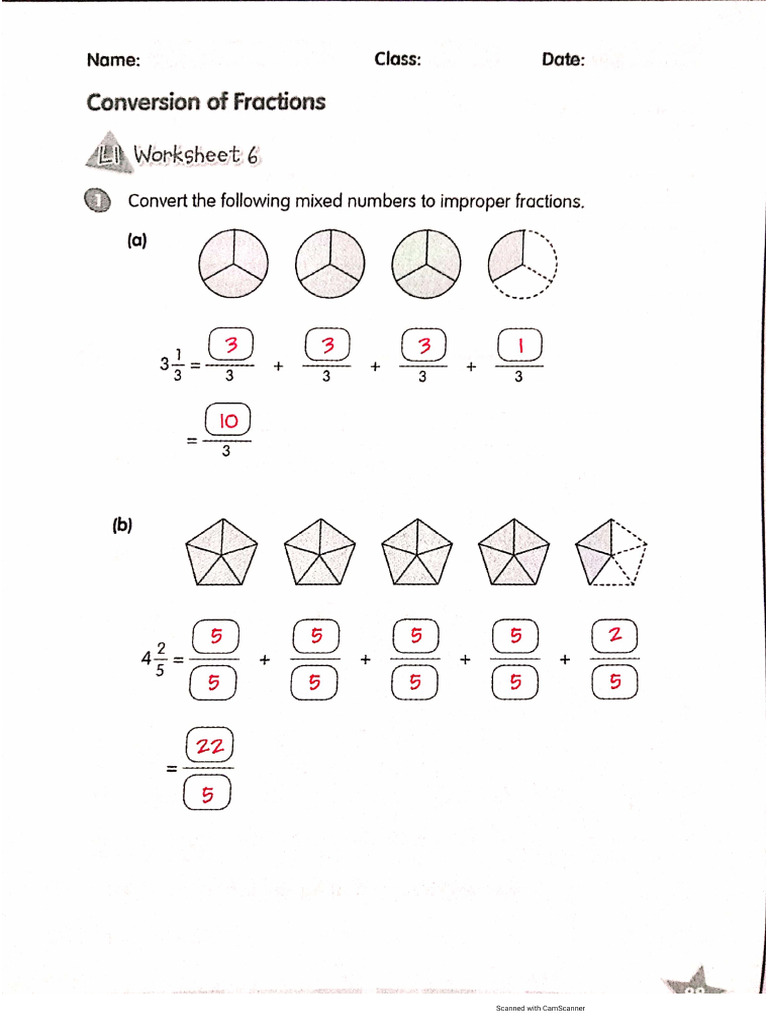 P4 Math Workbook Answer Key Page 99-104 (Conversion of Fractions) | PDF