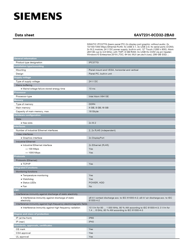 6AV72310CD322BA0 Datasheet en | PDF | Usb | Electronics