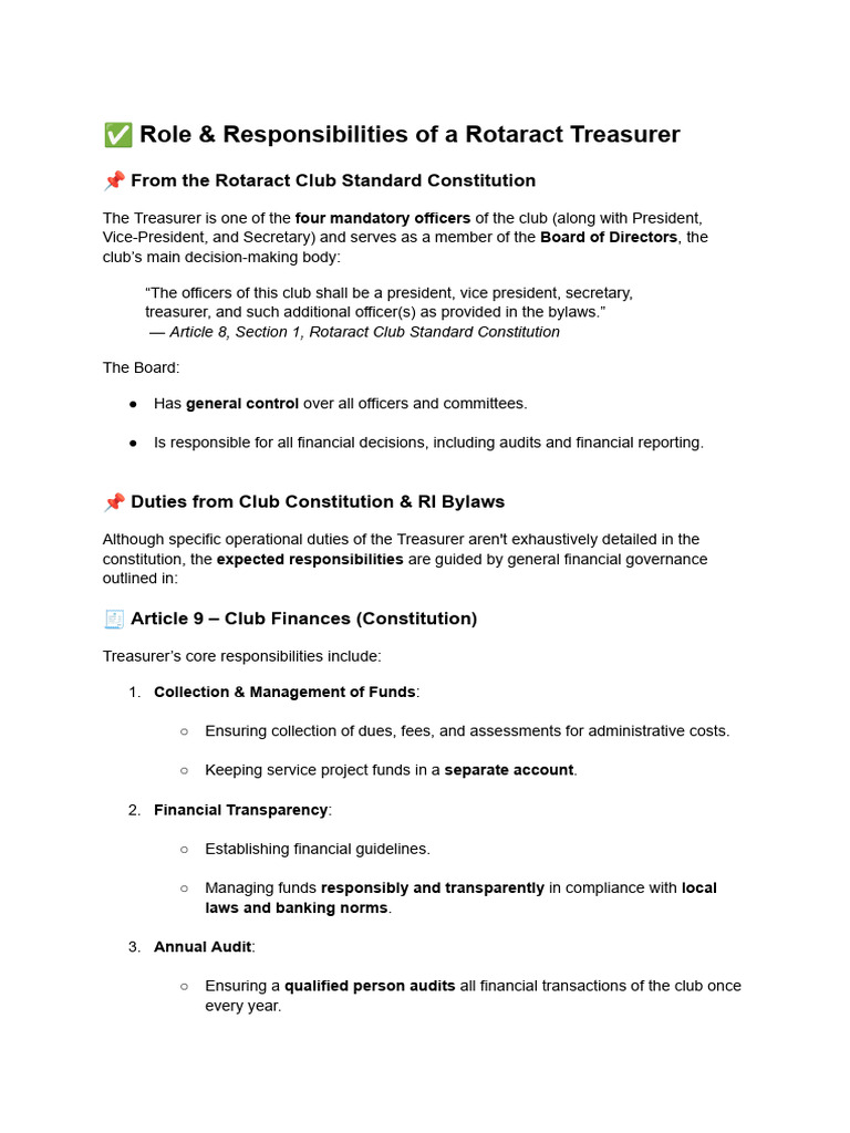 Rotaract Treasurer Responsibilities Guide | PDF | Empowerment | Audit