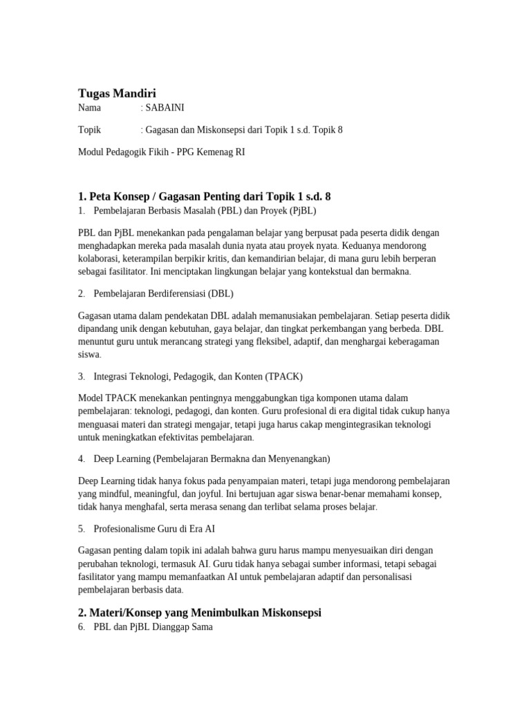 Tugas Mandiri Modul Pedagogik PPG | PDF