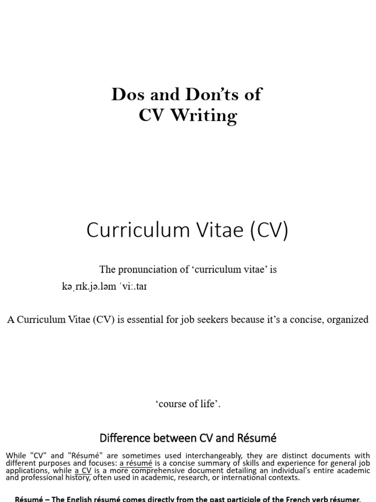 CV Writing (Components and Format) - (ECS 3105) - Teacher - Vincent Dip ...