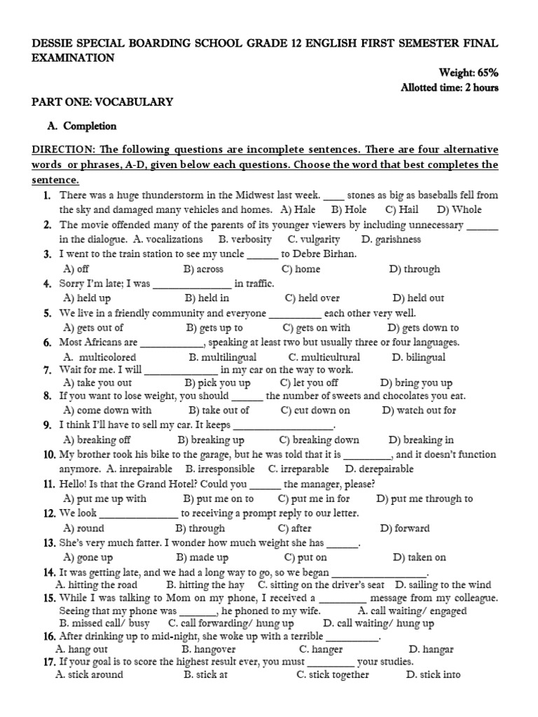 Grade 12 English Exam Vocabulary | PDF | Coconut | Sleep