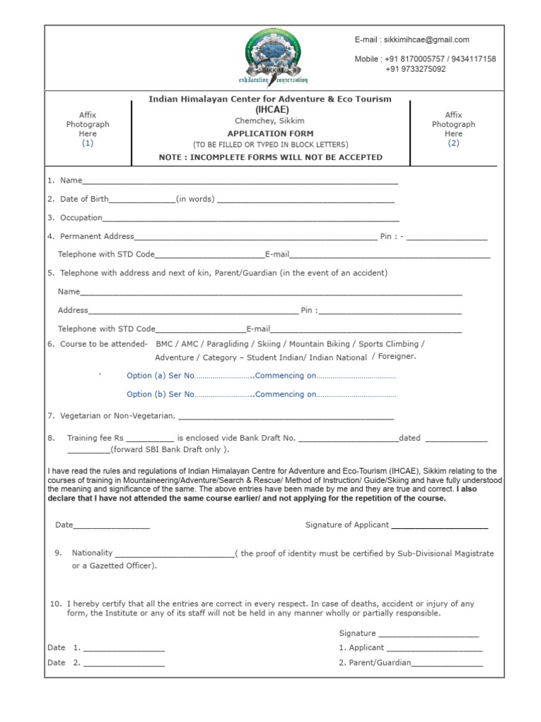 IHCAE Sikkim Application Form | PDF | Medical Specialties