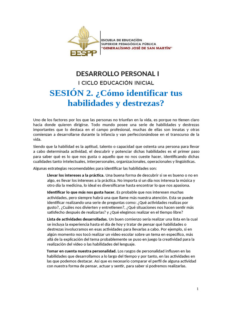 Como Identificar Tus Habilidades y Destrezas | PDF | Sicología ...