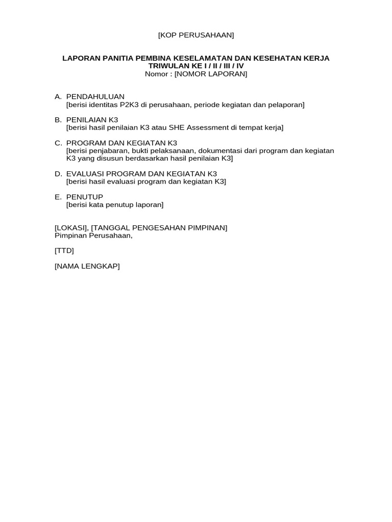 Laporan Triwulan P2K3 | PDF
