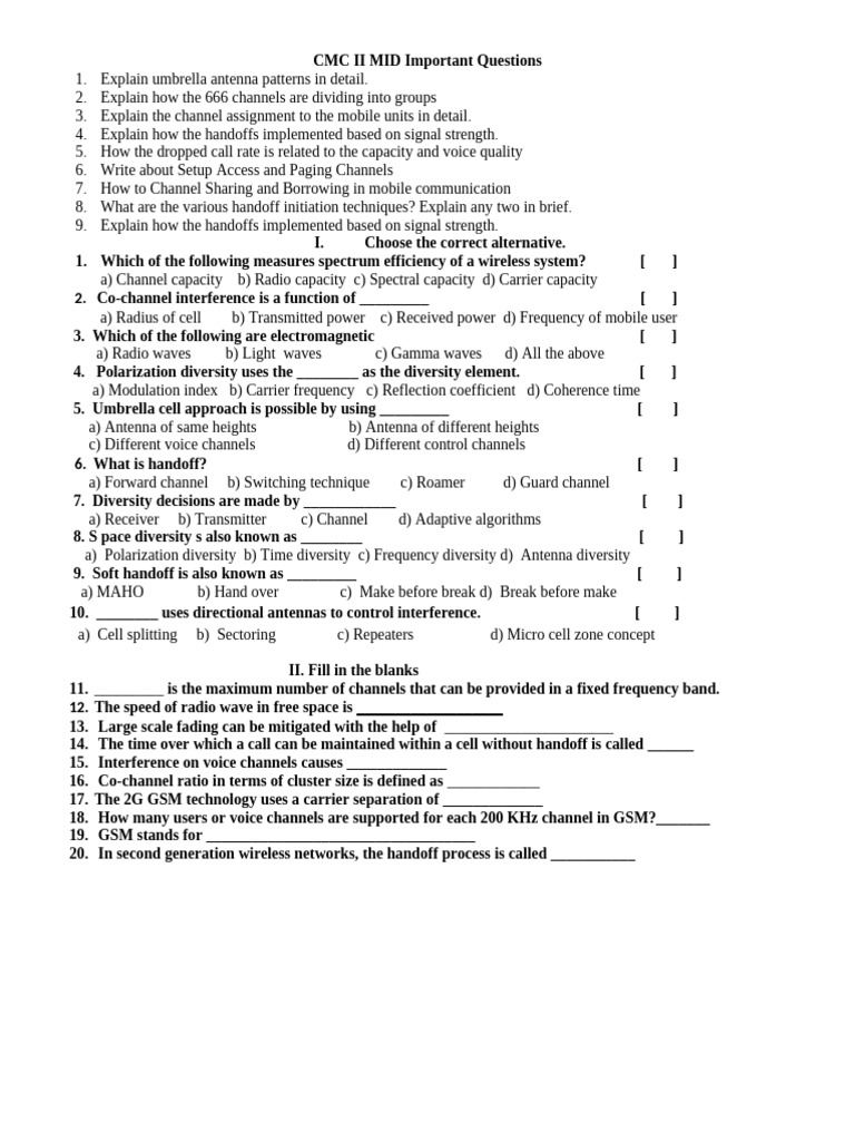 CMC II Mobile Communication Key Questions | PDF | Radio | Cellular Network