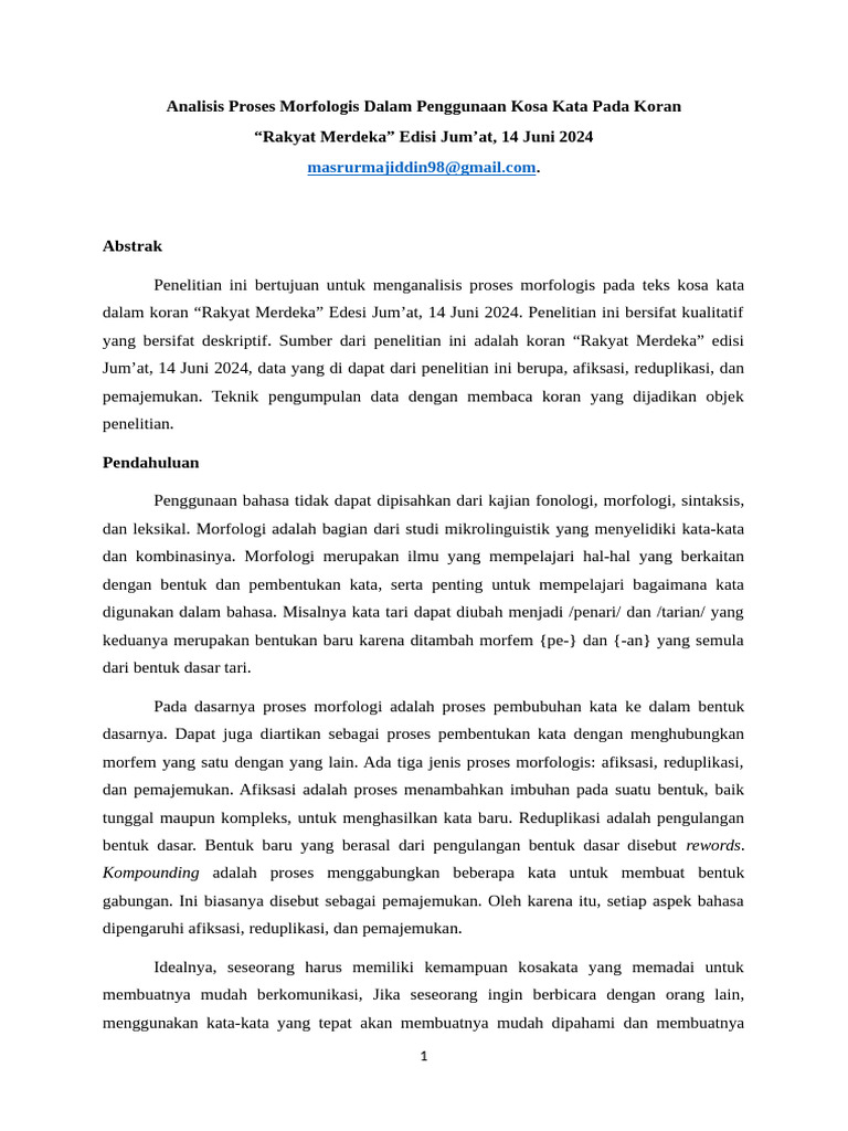Analisis Proses Morfologis MASRUR MAJIDIN | PDF