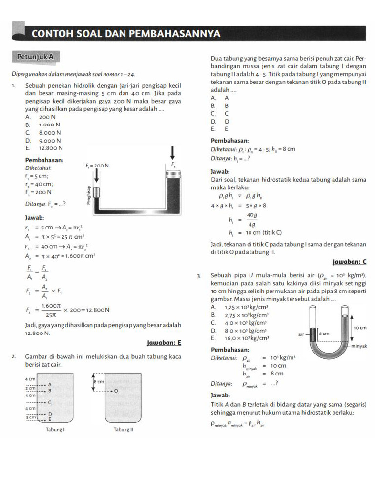 Soal Latihan Dan Jawaban Fluida Statis Dan Dinamis | PDF