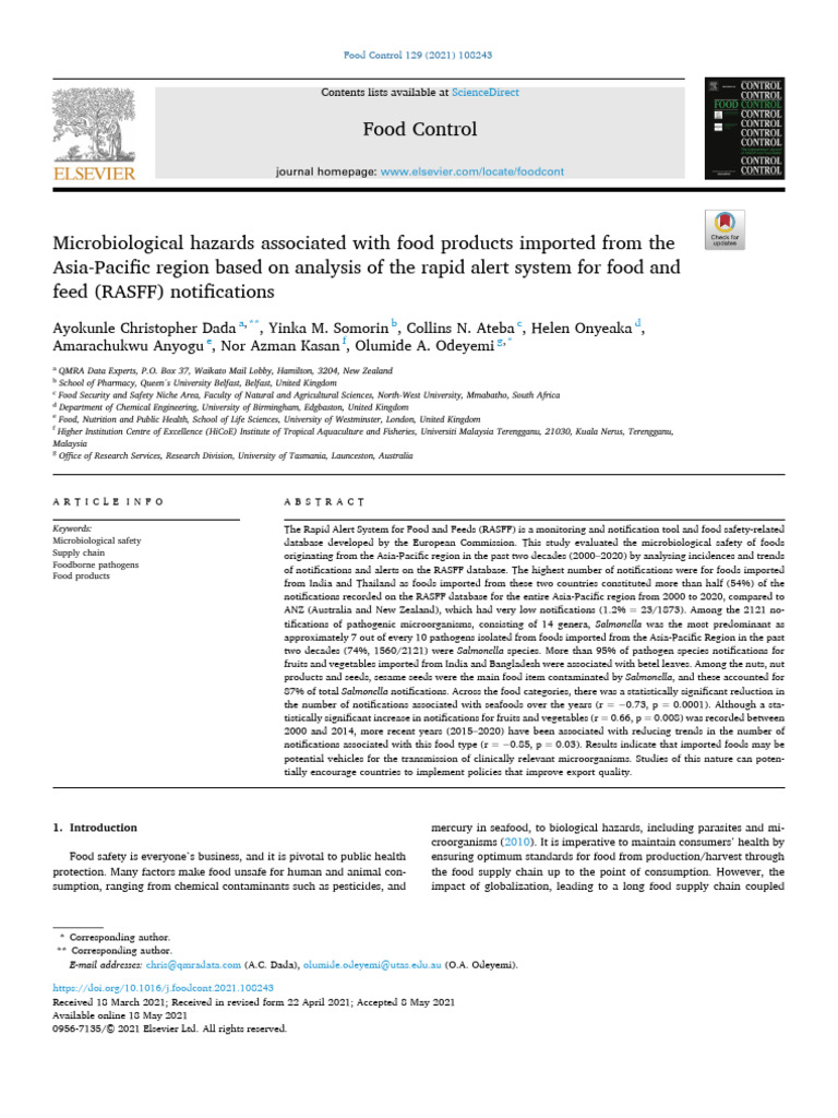 Microbiological Hazards in Asia-Pacific Food Imports | PDF | Foodborne ...