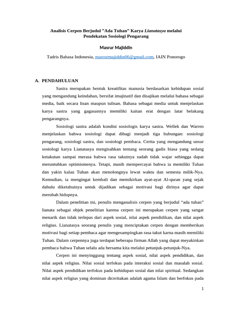 Analisis SOSIOLOGI SASTRA MASRUR | PDF