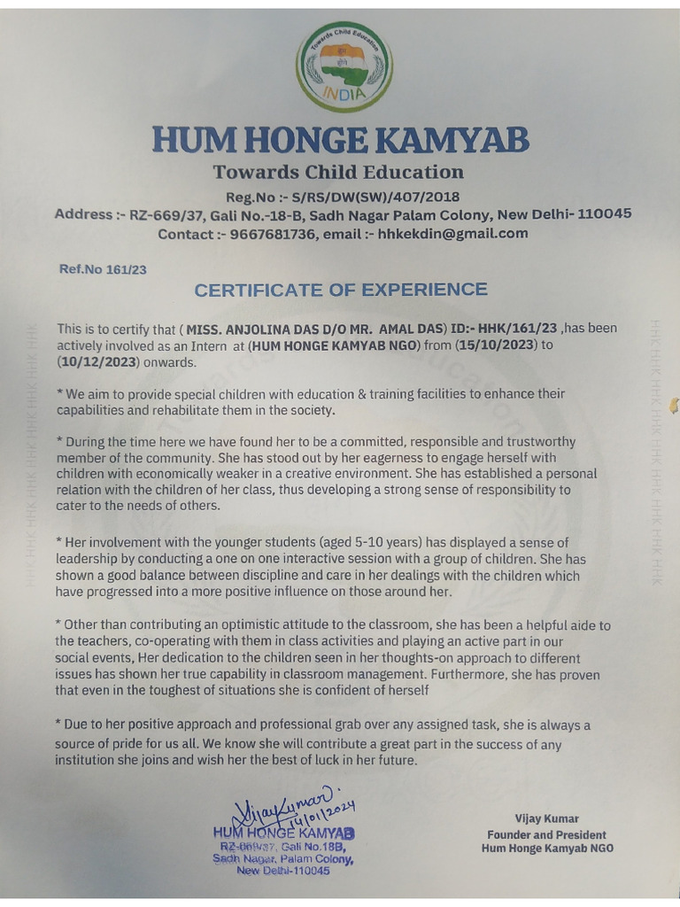 HHK Certificate | PDF