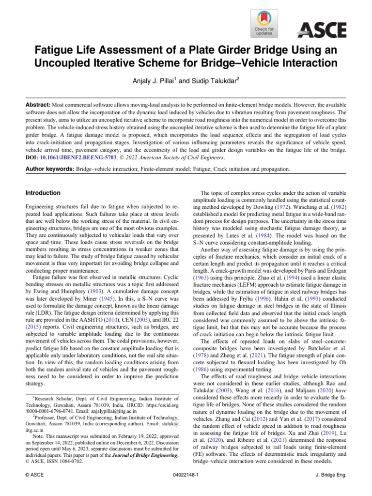 Pillai Talukdar Fatigue Life Assessment of A Plate Girder Bridge Using ...