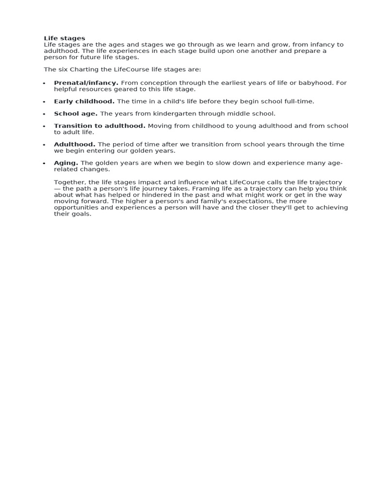 Life stages TCC | PDF