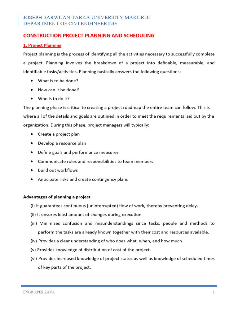 3. Construction Project Planning and Scheduling | PDF