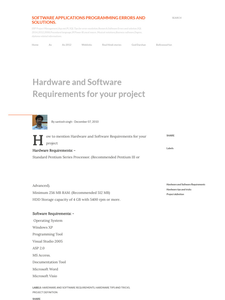 Hardware and Software Requirements For Your Project | PDF | System ...