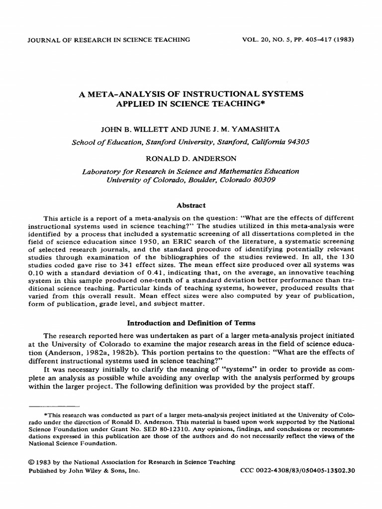 A META-ANALYSIS OF INSTRUCTIONAL SYSTEMS APPLIED IN SCIENCE TEACHING | PDF | Effect Size | Meta ...